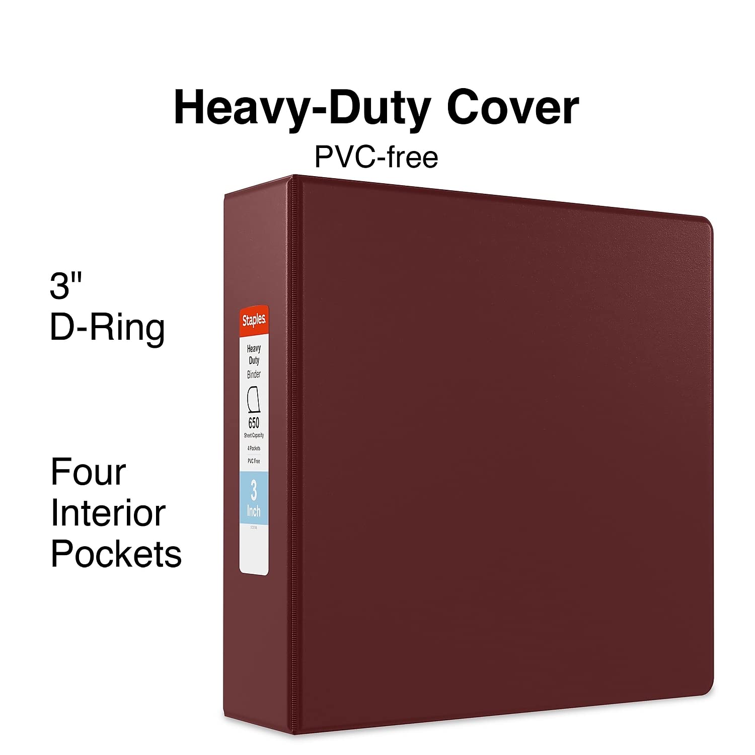 Staples 976019 3-Inch Staples Heavy-Duty Binder with D-Rings Maroon