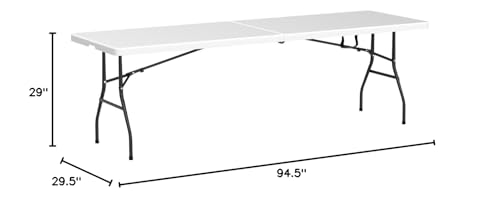 XXkseh 8FT Plastic Folding Table, Heavy Duty Utility Table, Indoor/Outdoor Use, Fold in Half, White