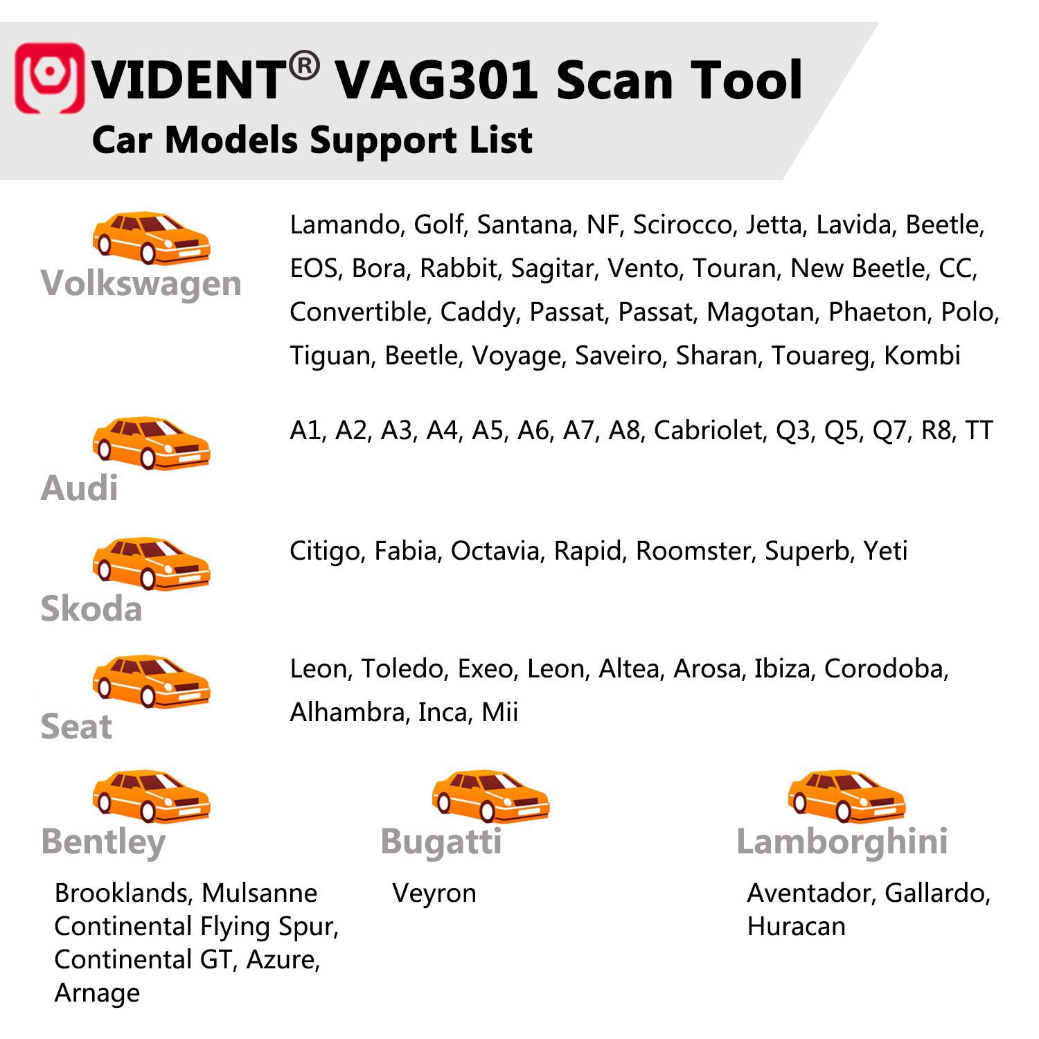 VIDENT V301 Automotive Full System Diagnostic Scan Tool for VW Audi Seat Skoda EOBD OBD2 Scanner with ABS SRS SAS EPB TPA BMS Transmission & Oil Service Code Reader