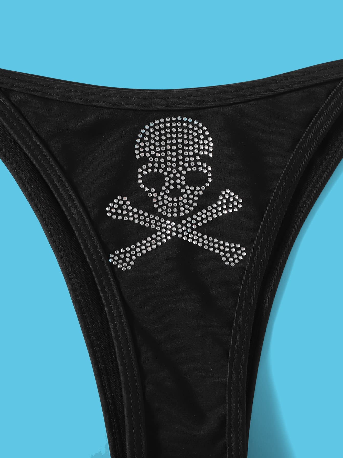 SOLY HUX Women's Sexy Skull Pattern Triangle Thong Bikini Bathing Suit Swimsuit Black S