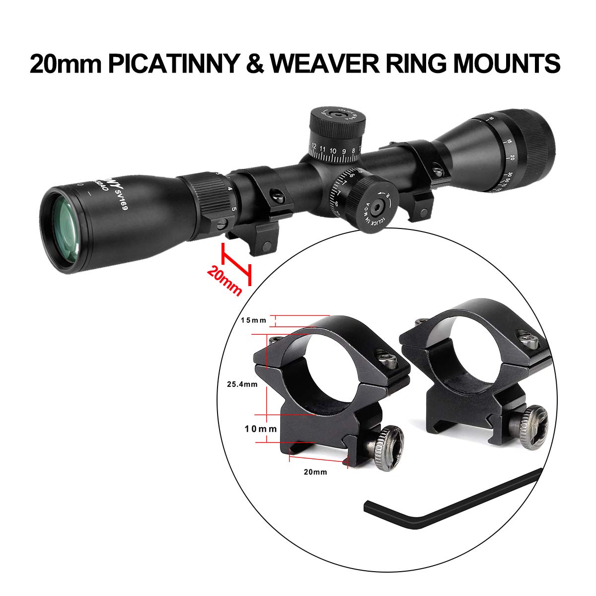 SVBONY SV169 Rifle Scope 3-9x32 AO, Hunting Rifle Scope, Mil Dot Reticle, Spring Loaded Instant Zero Resets Turrets, 7mm Sunshade, IPX6 Waterproof, Shockproof, 20mm Rail Mount for Picatinny Rail