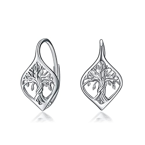 WINNICACA Tree of Life Earings for Women Sterling Silver Tree of Life Leaver back Earrings Tree of Life Jewelry Gifts for Women Birthday