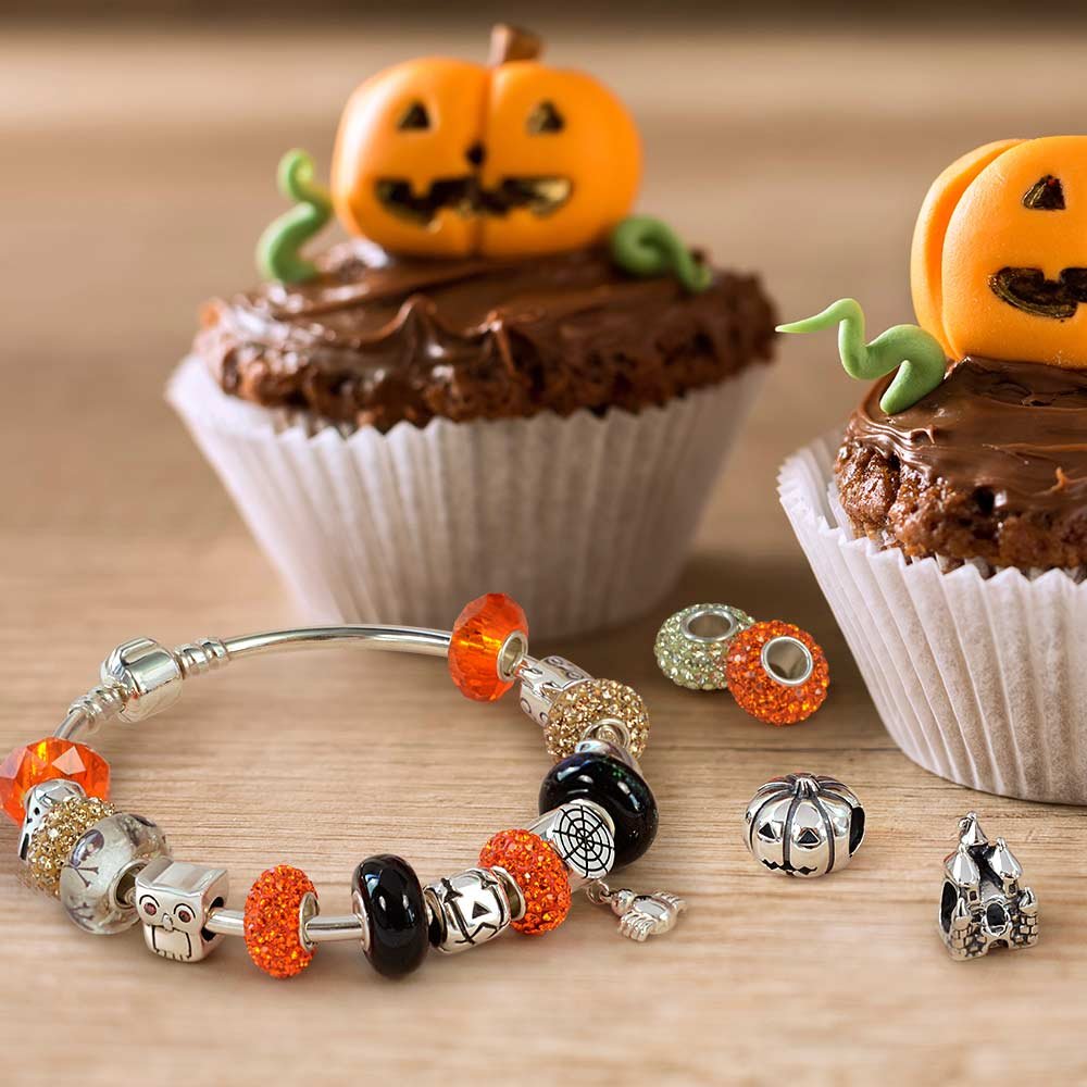 Spooky Halloween Jack O Lantern Pumpkin Charm Bead For Women Teen Oxidized .925 Sterling Silver For European Bracelet