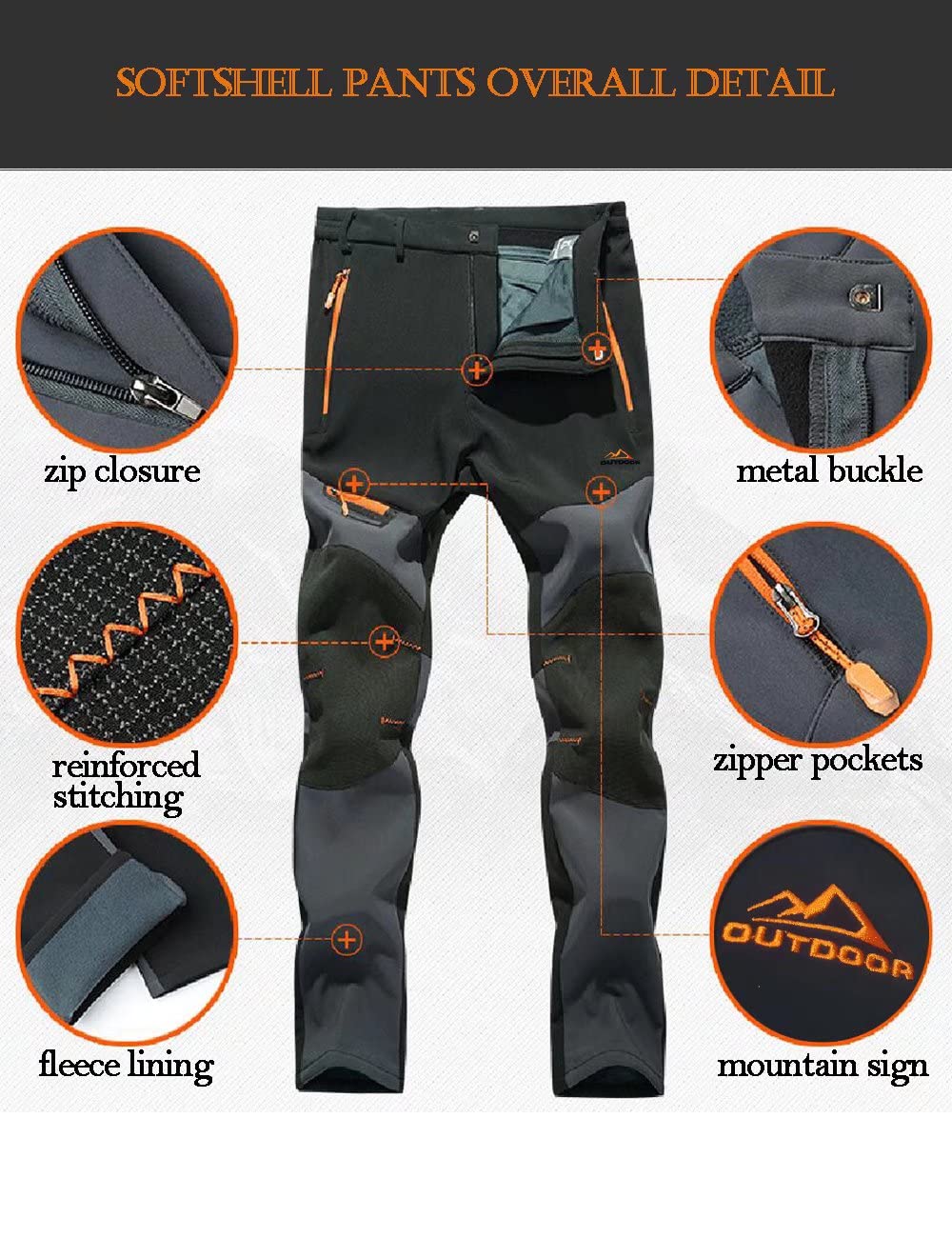 Waterproof Pants Men Windproof Pants Winter Hiking Pants Snowboarding Pants Skiing Pants for Men Black