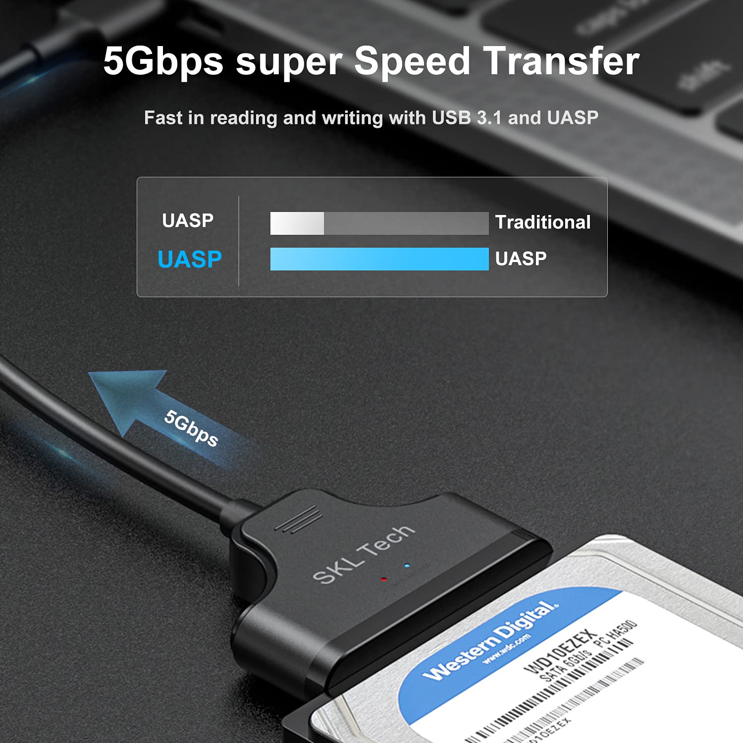 SKL Tech USB 3.0 SATA III Hard Drive Adapter Cable, SATA to USB for 2.5 inch SSD & HDD, Support UASP, 9 inch, Black…