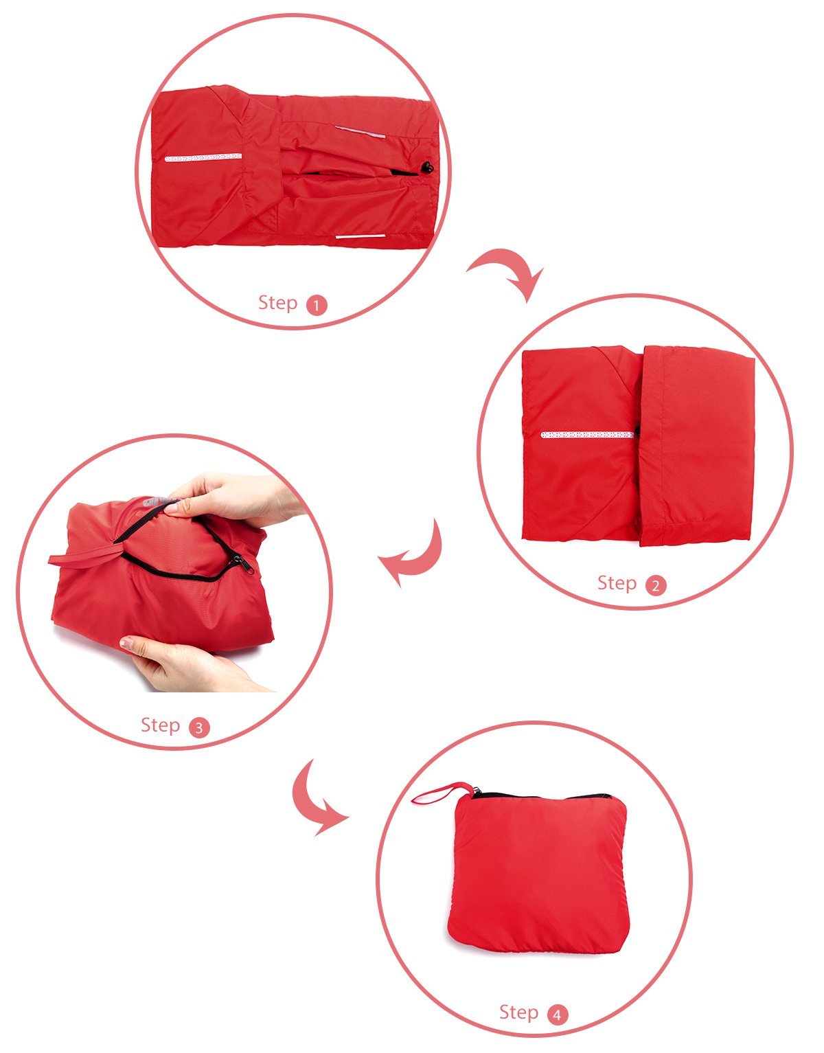 Women's Packable Windbreaker Jacket, Lightweight and Water Resistant, Active Cycling Running Skin Coat, Red XL