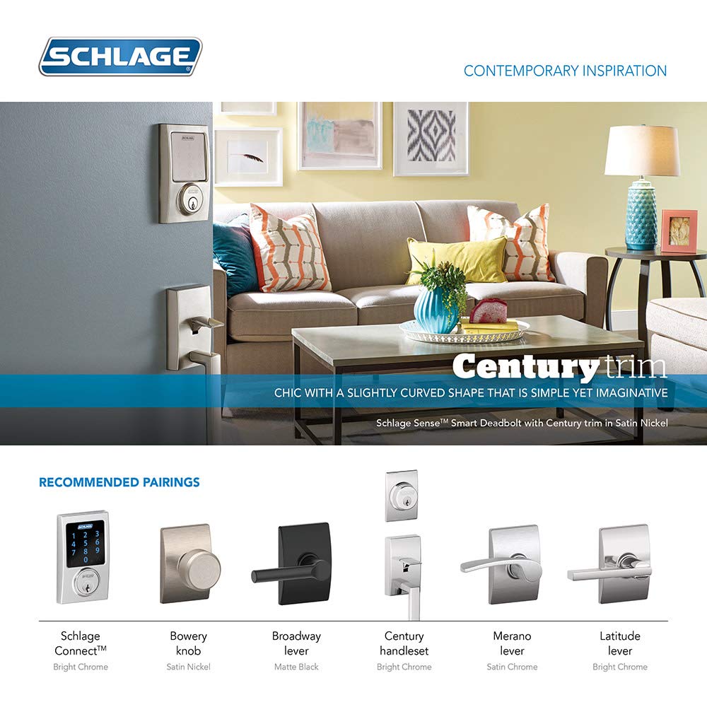 Schlage FE285 Century By Plymouth Bottom Half Handleset with 16080 Latch and 10063 Strike Satin Nickel Finish