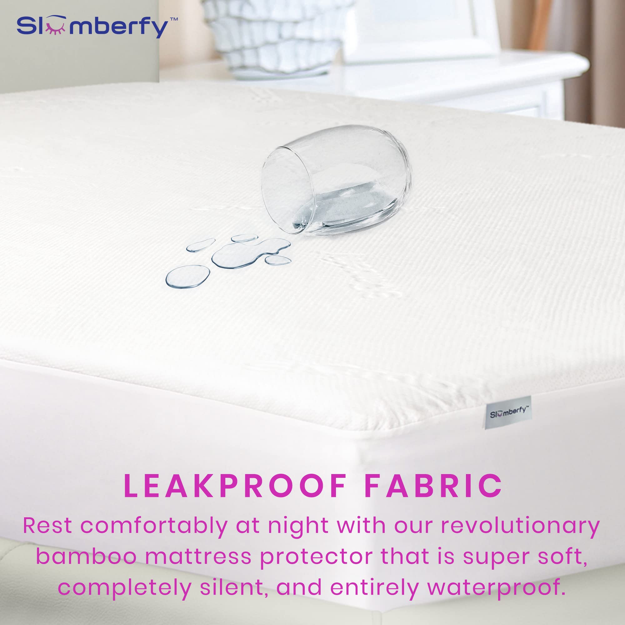 Waterproof Mattress Protector by Slumberfy | Hypoallergenic Bamboo Mattress Protector | Natural + Breathable Jacquard Fabric | King Mattress Cover β 76x80β