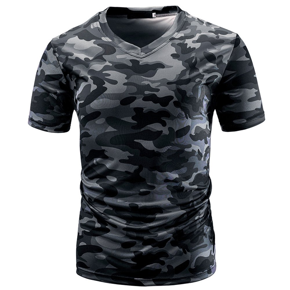 WEUIE Men's Casual Camouflage T-Shirt,V Neck Short Sleeve T-Shirt Pullover Top Blouse Tees