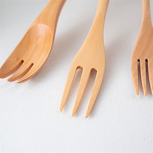 TAKESH Forks Wooden Spoon Fork Bamboo Kitchen Cooking Utensil Tools Soup-Teaspoon Tableware Wooden Fork for Desserts Salad Household Gifts