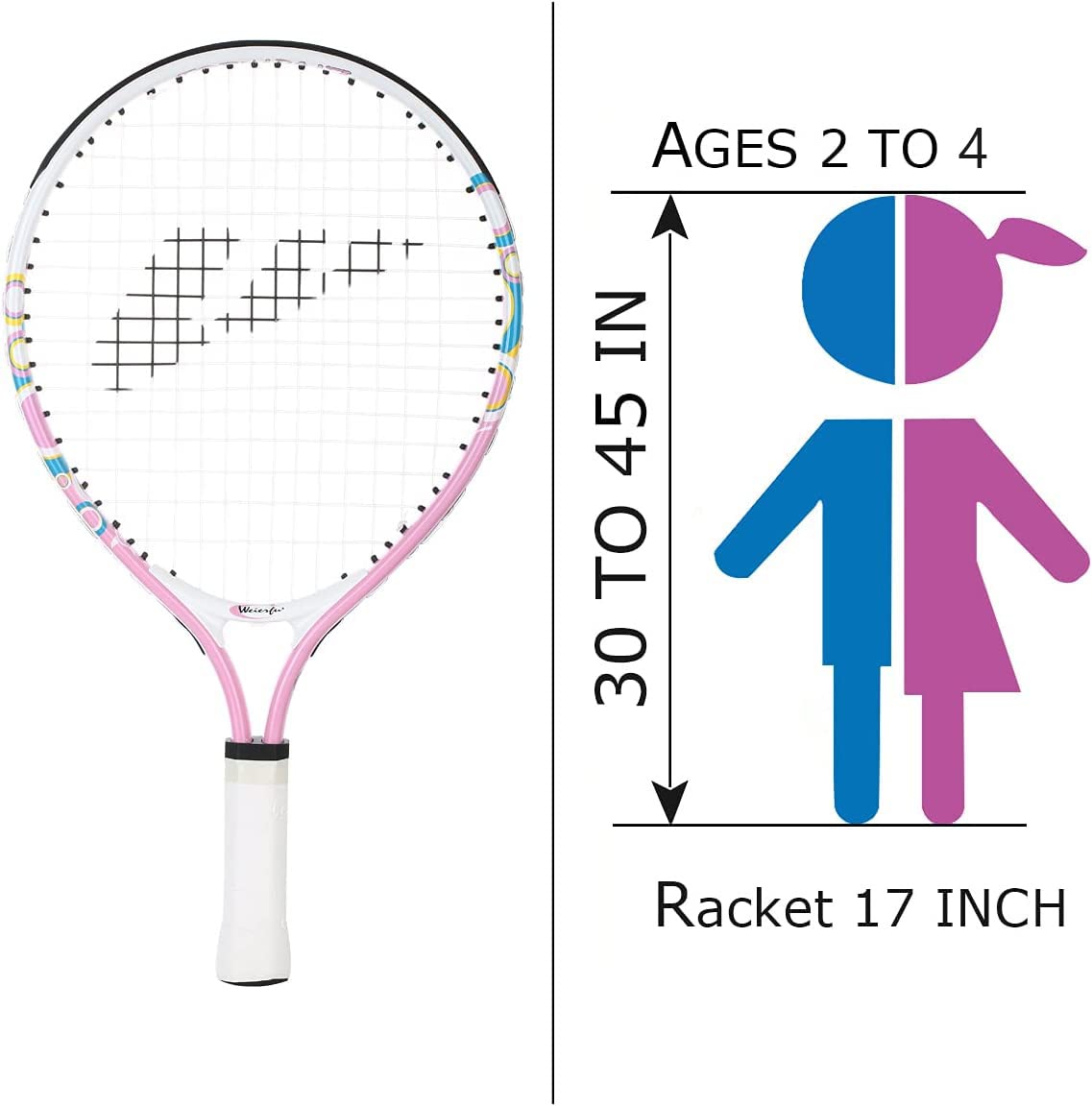 Weierfu Junior Tennis Racket for Kids Toddlers Starter Racket 17" with Cover Bag Light Weight(Strung) (17" Pink)