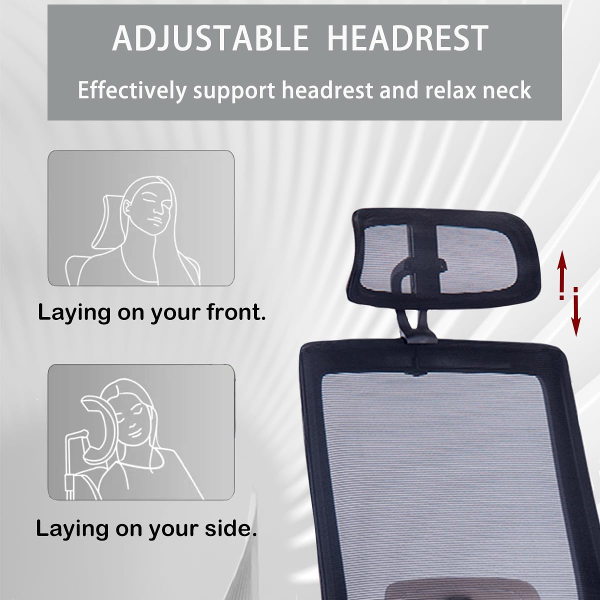 Whiterye Office Chair Lumbar Support Mesh Office Chair Swivel Desk Chair with Adjustable headrest and Armrest Ergonomic High Back Office Chair,Black.