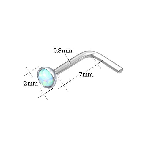 ZS 5 Pieces Opal Nose Studs 20 Gauge Nose Pin Blue Nose Piercing Stud Stainless Steel Nose Stud Retainer L-Shape (5PCS L-shaped Nose Rings)