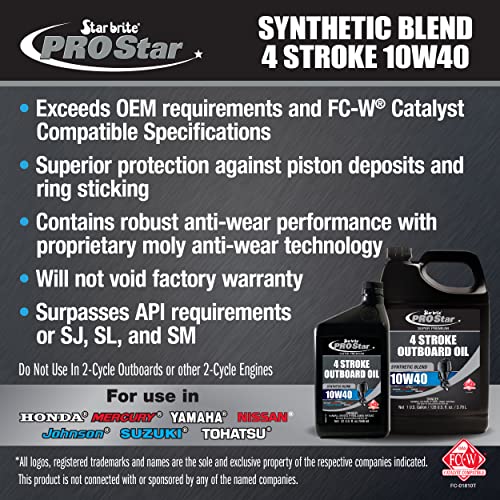 STAR BRITE Super Premium Synthetic Blend 4 Stroke Oil 10W 40 - High-Performance Marine Engine Oil for Outboards, Inboards, and Stern Drives - 1 Gallon (028200)