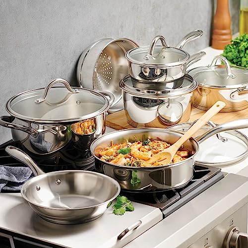 Tramontina 80154/522 Gourmet Stainless Steel Tri-Ply Base Cookware Set, 12 Piece, Made in Brazil