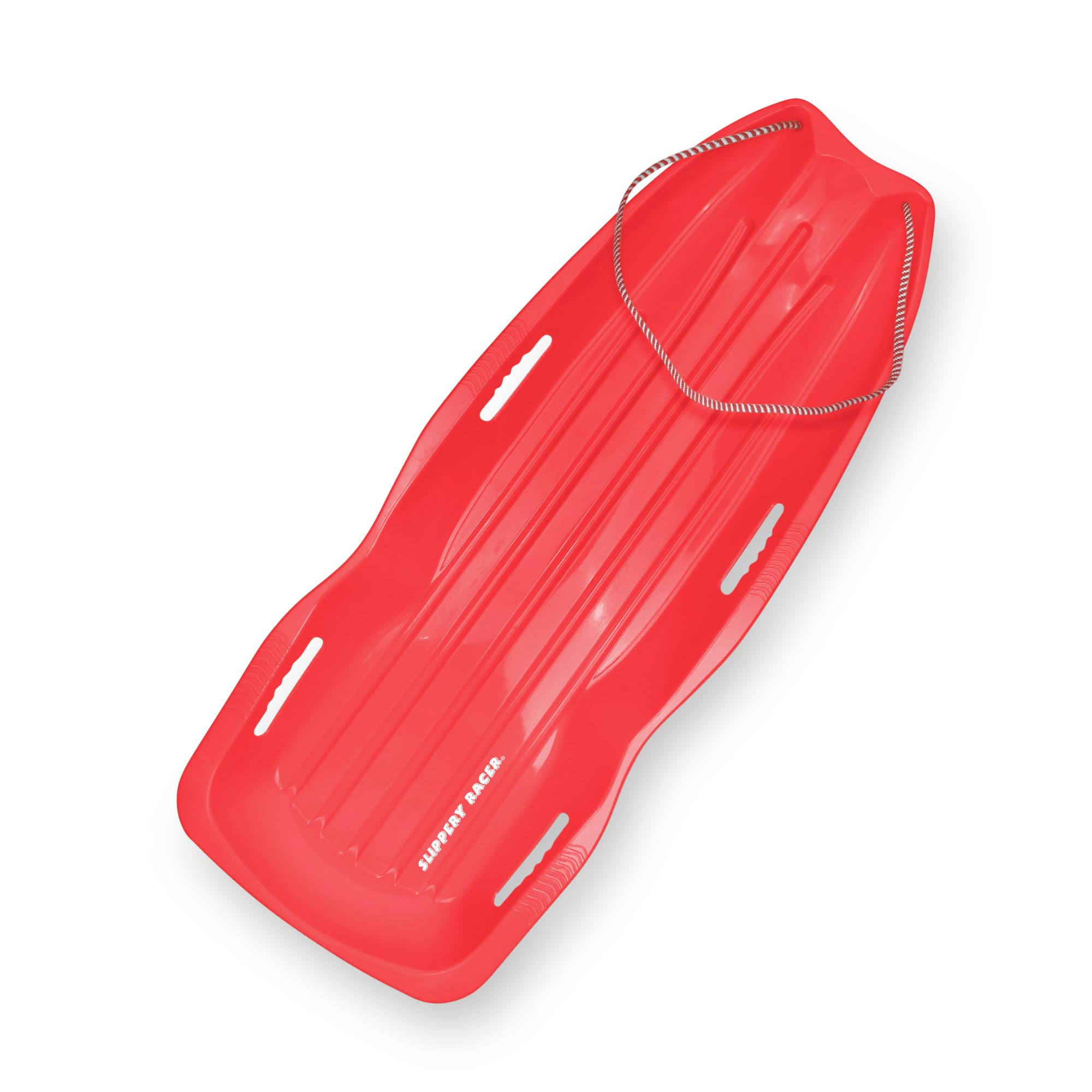 Slippery Racer Downhill Xtreme Flexible Adults and Kids Plastic Toboggan Snow Sled for Up to 2 Riders with Pull Rope, (2 Pack) (Red/Red)