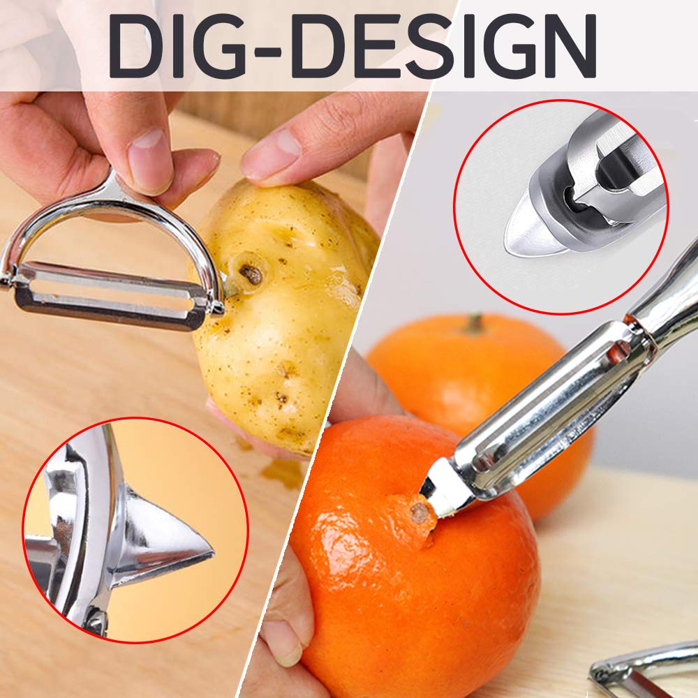 Vegetable Peeler, Potato Peelers for Kitchen Stainless Steel Multi-function Set Fruit Peeler For Kitchen and Household Tools Y & I Shape Swivel Blades with β2 Orange Citrus Peelers