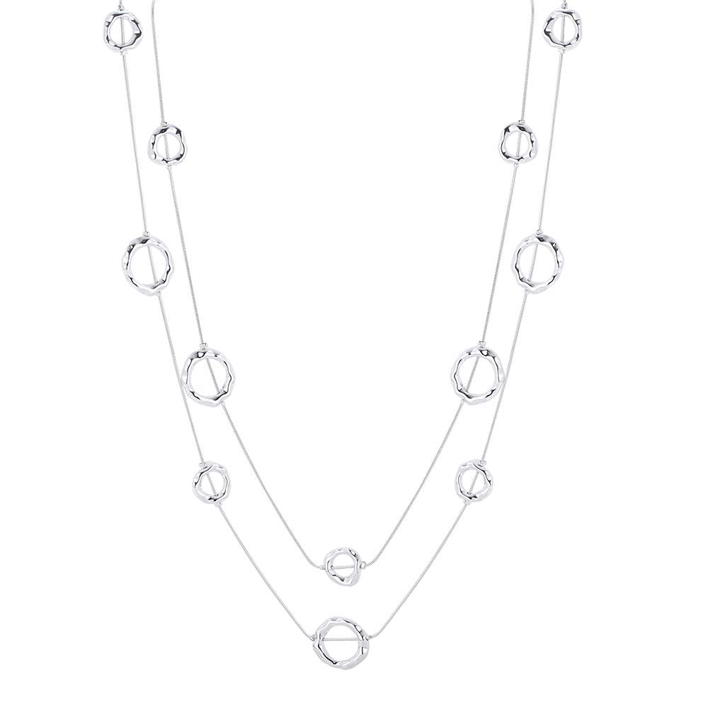 welbijoux Silver Long Necklaces for Women Fashion Double Layered Sweater Chain Y Necklace with Gifts Box