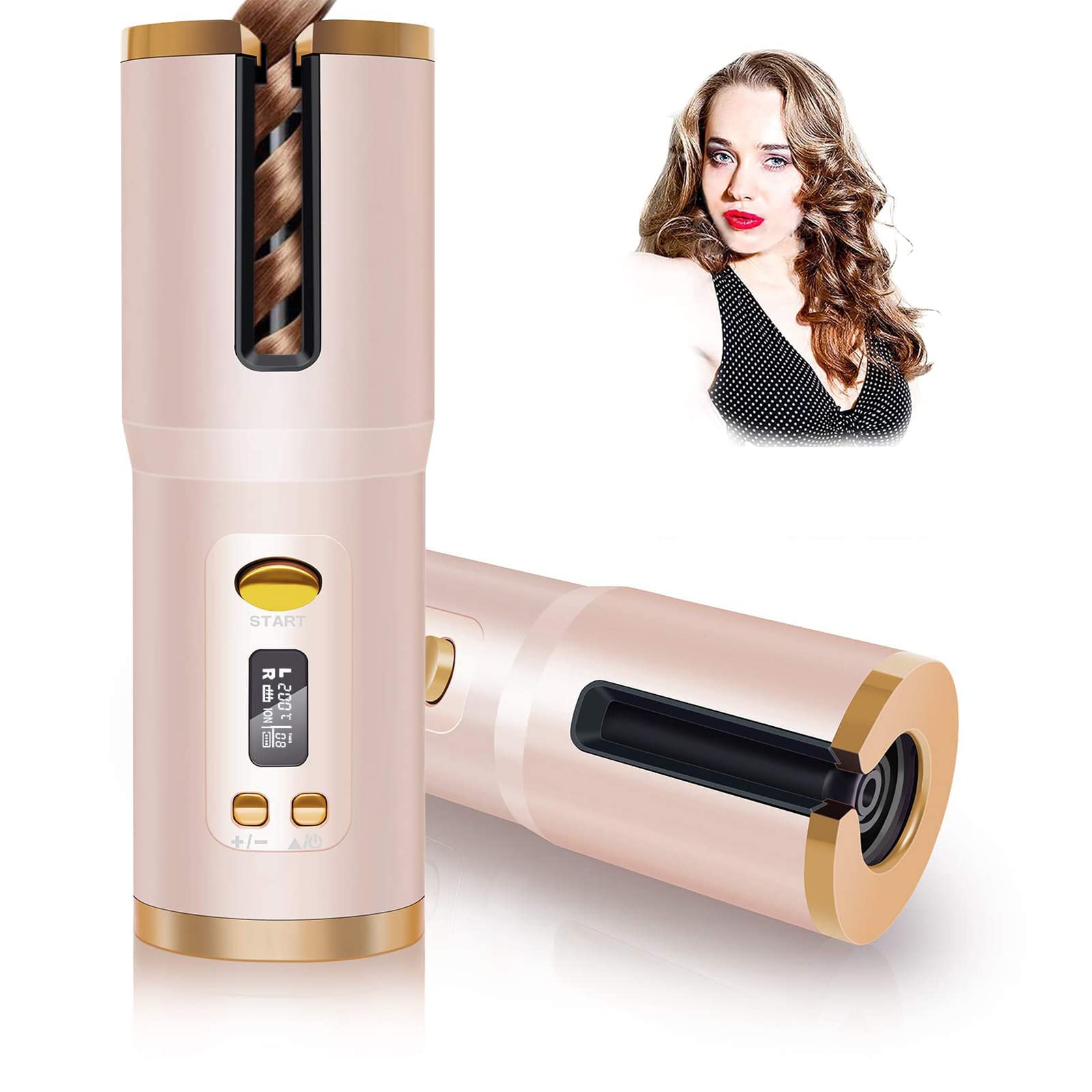 SENLLY Cordless Automatic Hair Curler, Auto Curling Iron with Adjustable 6 Temperature and 11 Timer Settings, Wireless Portable Rotating Wand for Hair Styling (30s Fast Instant Heat, 5000mAh)