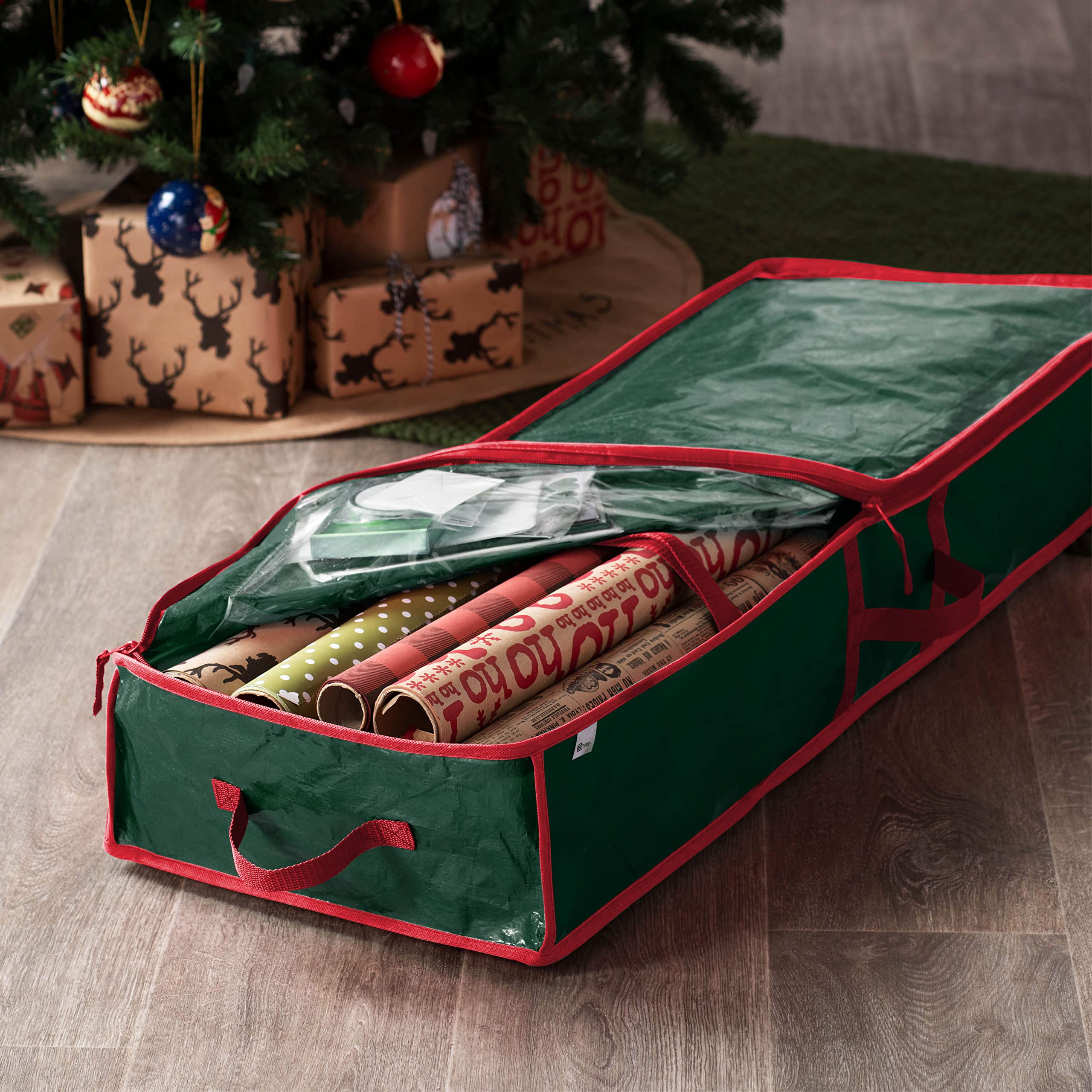 ZOBER Wrapping Paper Storage Containers - 40 Inch Gift Wrapping Organizer Storage W/Interior Pockets - Fits 24 Standard Rolls of Wrapping Paper, Bows, and Ribbons