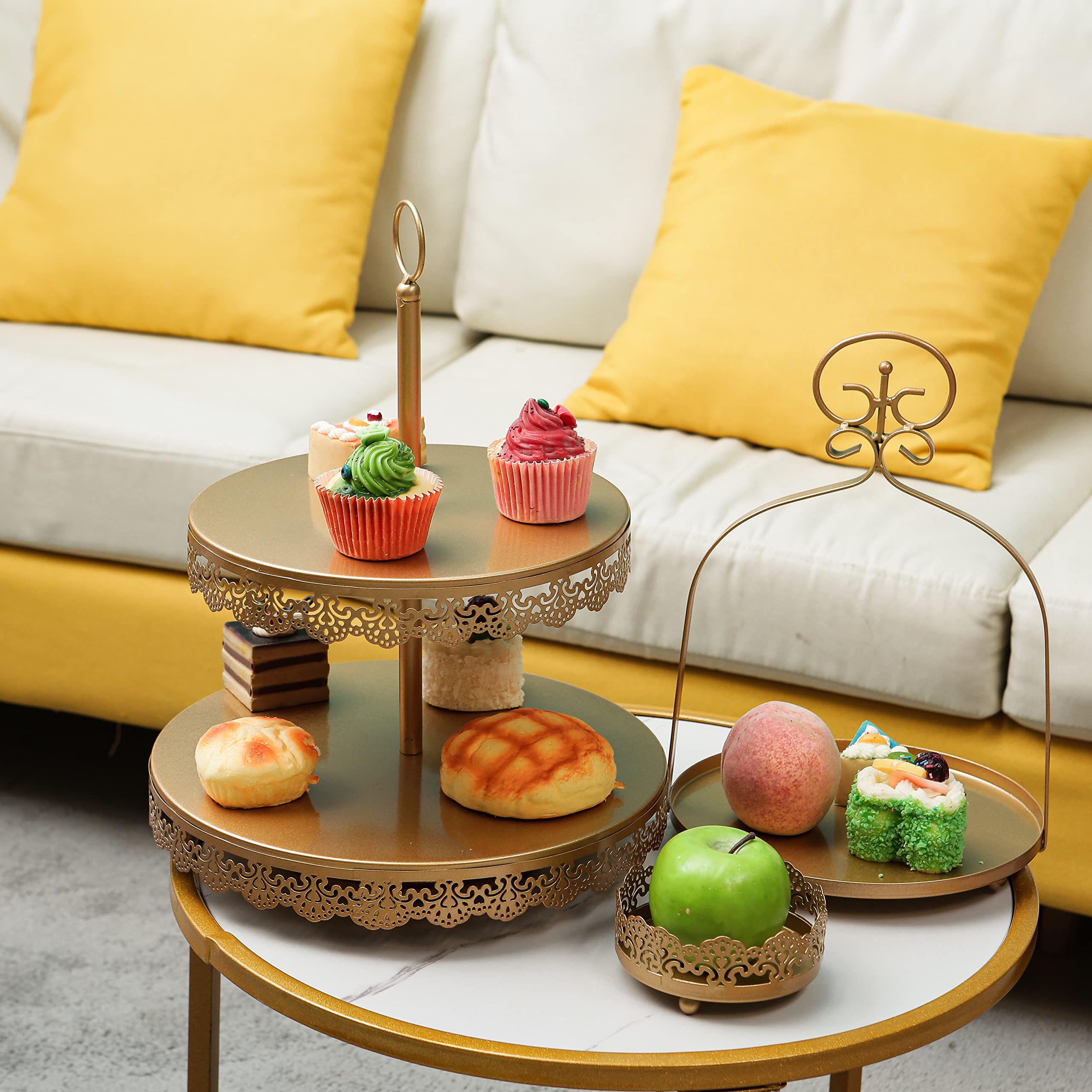 ZUMELER 9Pcs Metal Cake Stands Round Cake Stands Candy Fruite Display Plate Cupcake Serving Tower for Wedding Brithday Party Celebration Home Decoration,gold