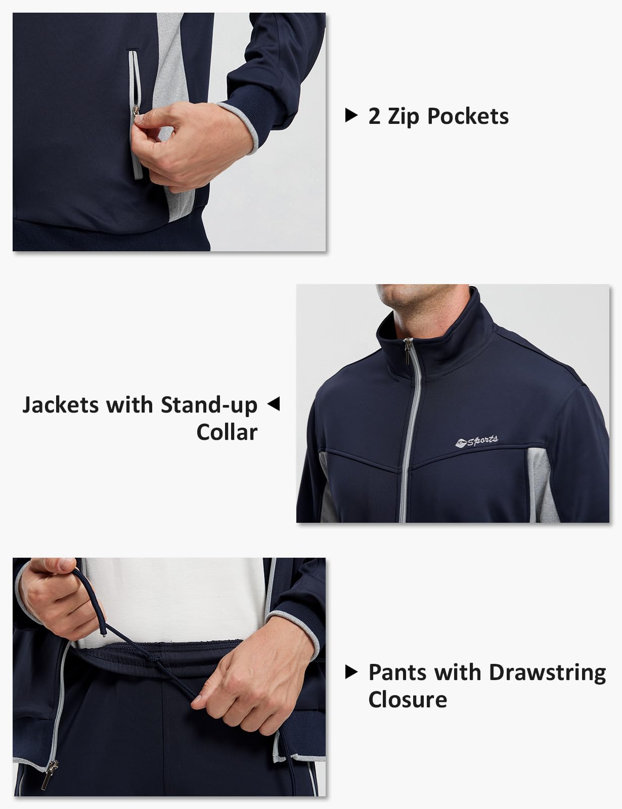 TBMPOY Men's Tracksuits Sweatsuits for Men Set Track Suits 2 Piece Casual Athletic Jogging Warm Up Full Zip Sweat Suits Navy/Grey XL