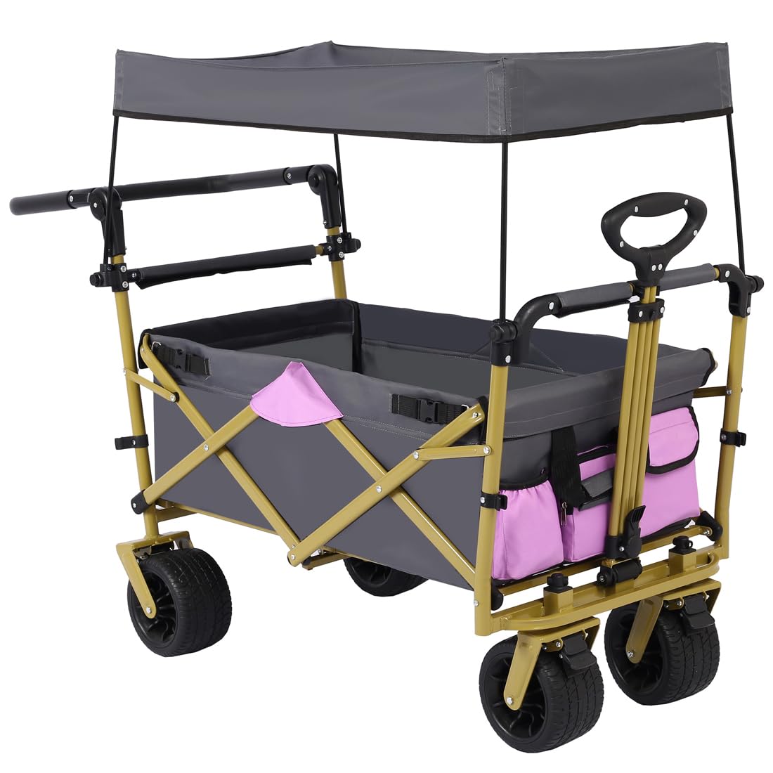 Yone jx je Collapsible Canopy Wagon - Heavy Duty Utility Outdoor Garden Cart, Push & Pull Utility Folding Wagon with Removable Canopy for Shopping, Picnic, Camping, Sports