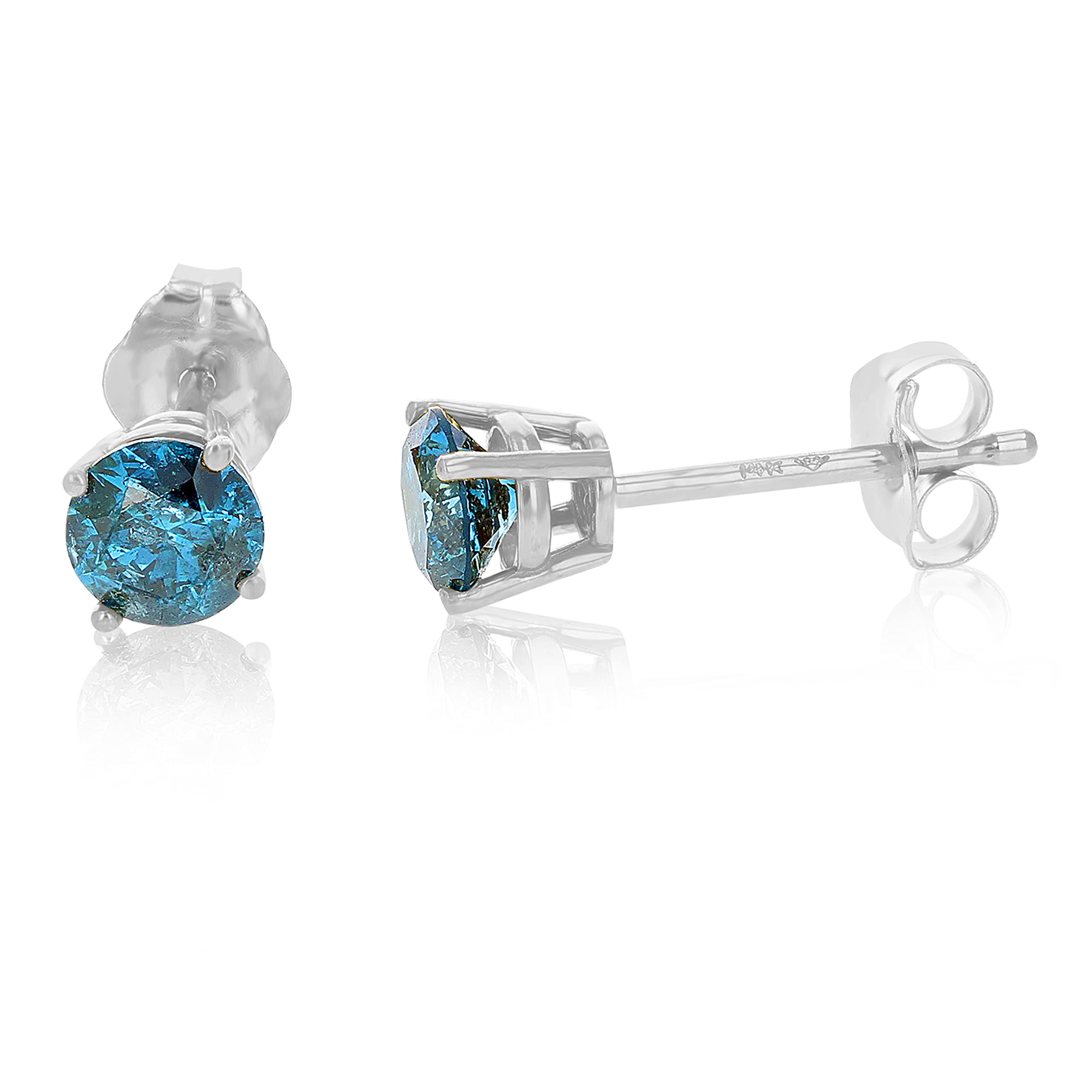 Vir Jewels 1/4 cttw Blue Diamond Stud Earrings 14k White Gold Round Shape with Push Backs