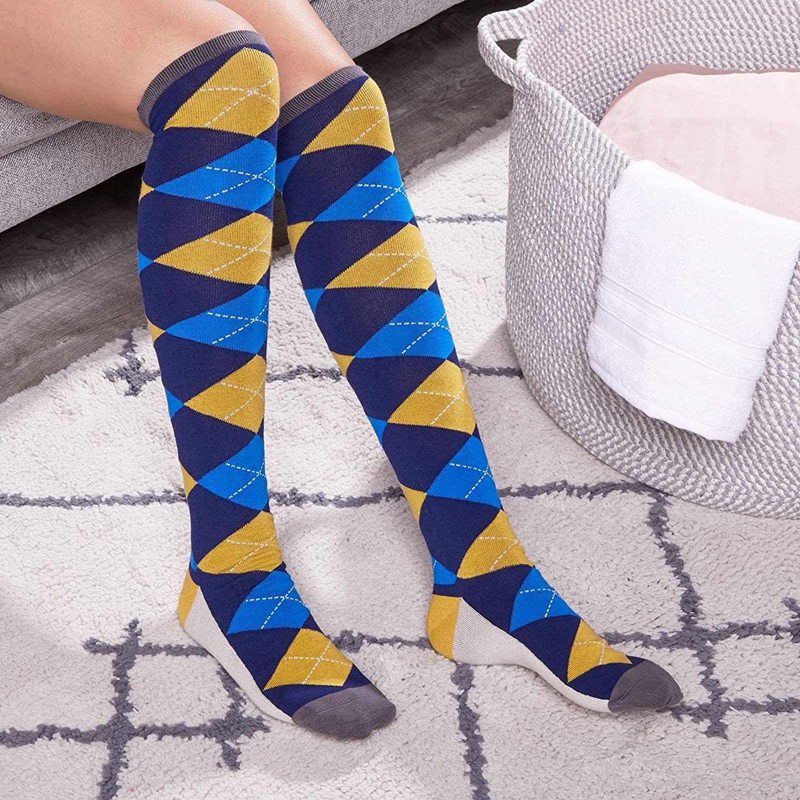 Zodaca Knee High Argyle Golf Socks for Women, 2 Colors (2 Pairs)