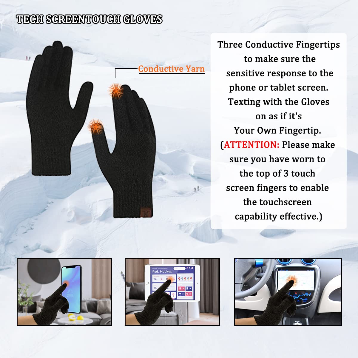 Winter Knit Beanie Hat Gloves and Scarf Set, Fleece Lined Skull Cap Warm Sccarf Touch Screen Gloves for Man Women (Dark Grey)