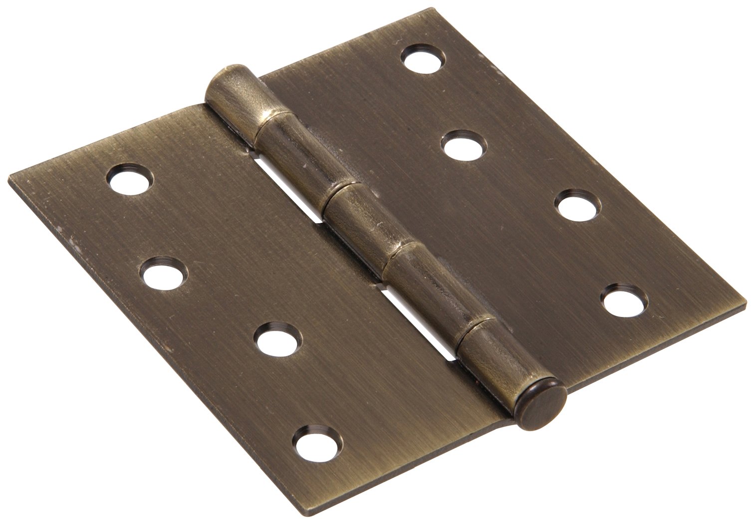 The Hillman Group 852840 Antique Brass Residential Square Corner Door Hinges with Removable Pin, 4"