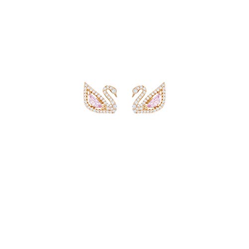 Swarovski Swan Earrings, Rose Gold Tone Finish, Pink Crystals, Clear Crystals