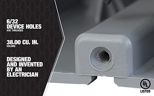 Southwire MSB2G Two Device Adjustable Depth, Heavy Duty 42lb. Mounting Screws Included 2-GANG PVC ELECTRICAL BOX, Gray
