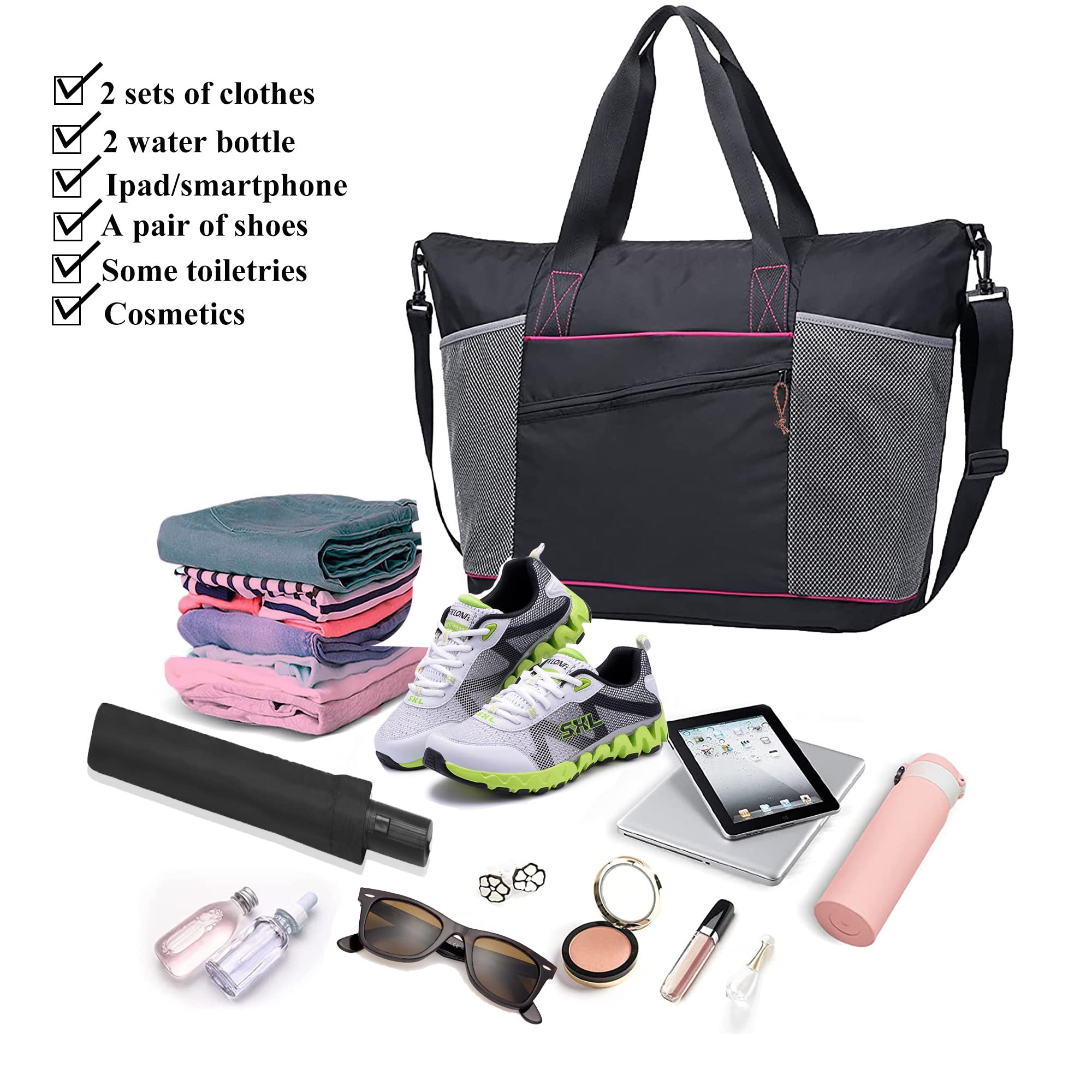 Women Gym Bag, Tote Bag for Sports Large Capacity, Shoulder Weekender Overnight Bag Storage Personal Stuff