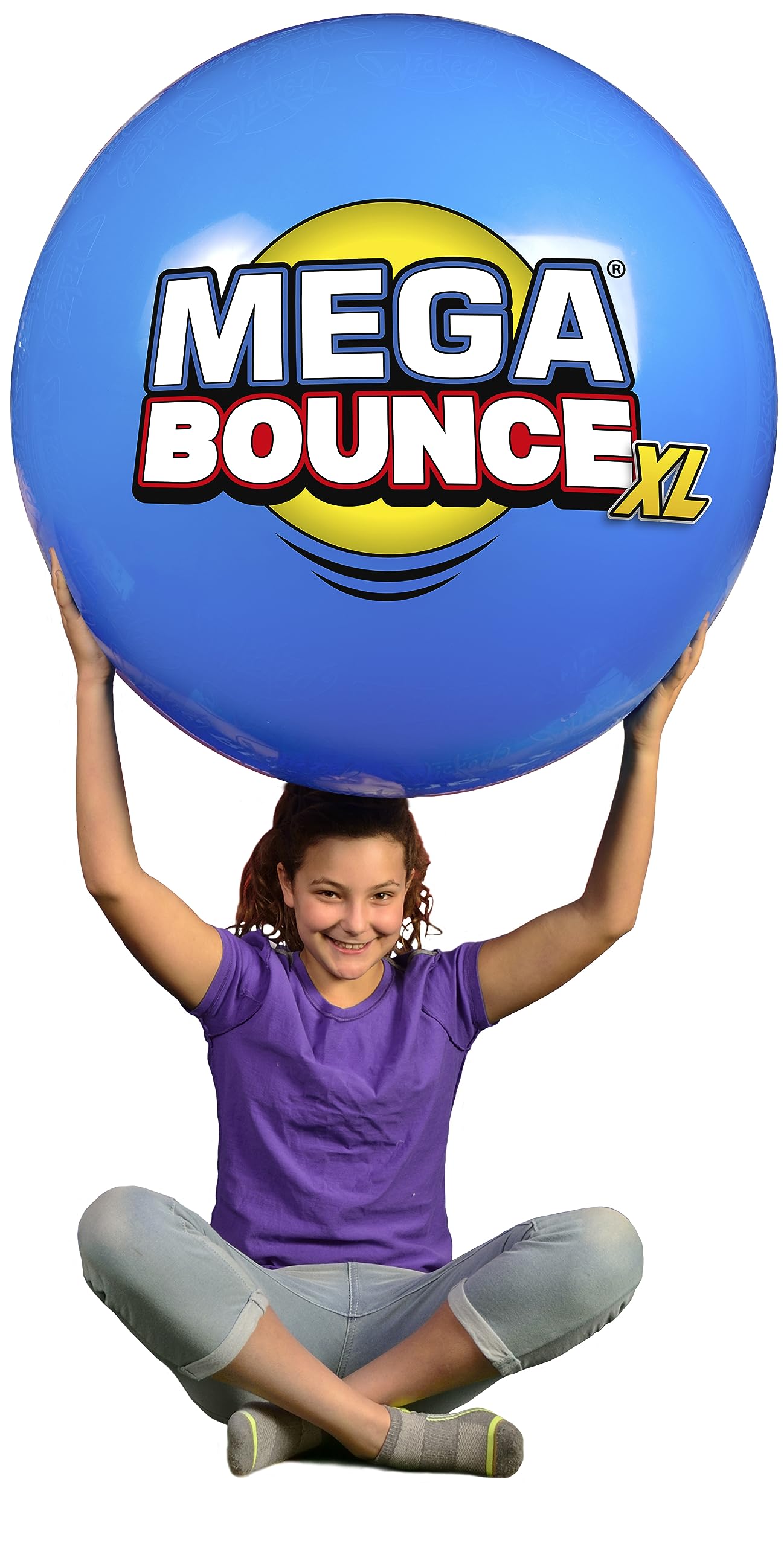 Wicked Mega Bounce XL - The World's Bounciest Inflatable Ball! Extra Large Bounce Ball for All Terrain Bounceability! Super Grip Graphics Outdoor Exercise Ball to Catch Easily. Blue or Red