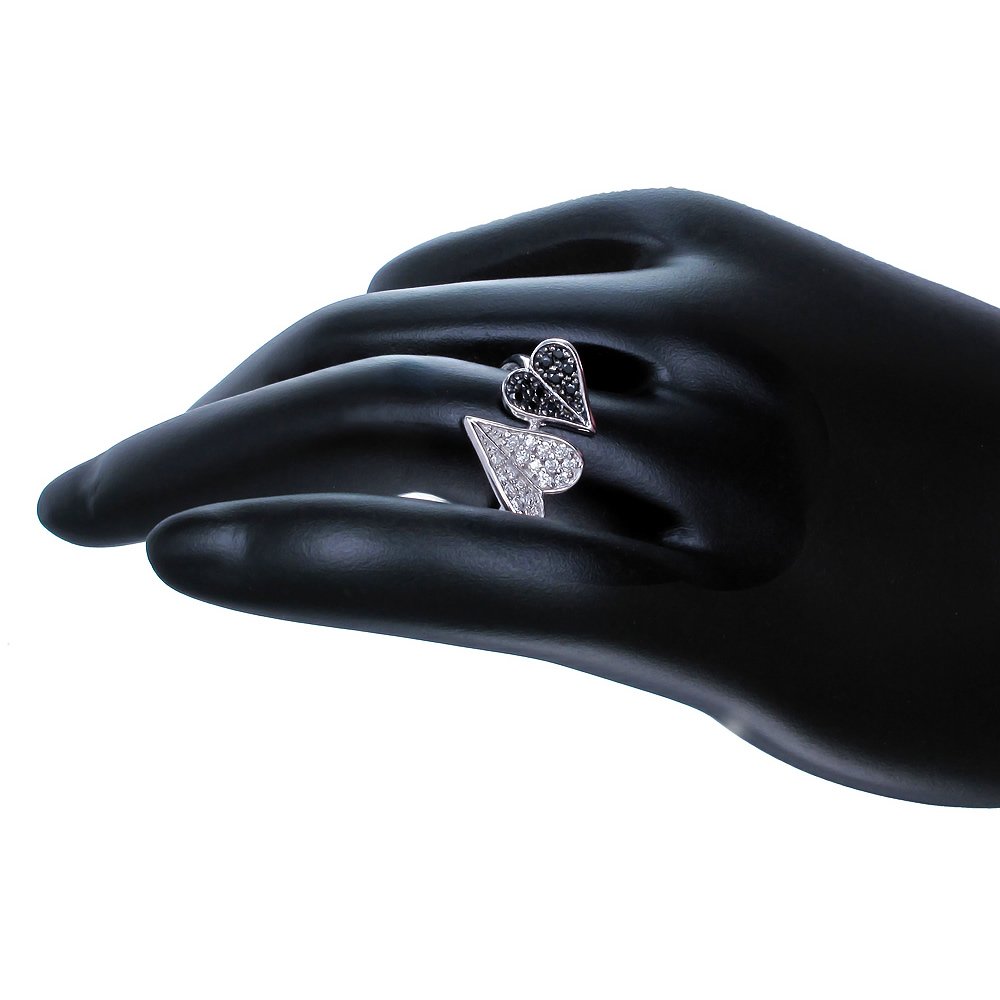 VIR JEWELS Cubic Zirconia Black Heart Ring in .925 Sterling Silver in Round Shape Prong Set Size 7