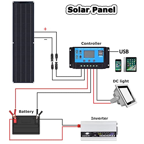 Solar Panel 200W Flexible Solar Panel Kit Monocrystalline Off Grid Module, Outdoor Travel Charger, Two Pieces Portable Solar Panels for Home Outdoor Rv Car with 40A Controller