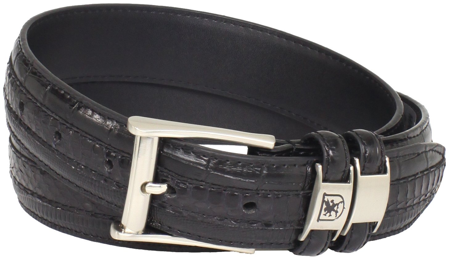 Stacy Adams Men's 35mm Genuine Snakeskin With Leather Embossed Crocodile And Lizard Belt, Black, 36