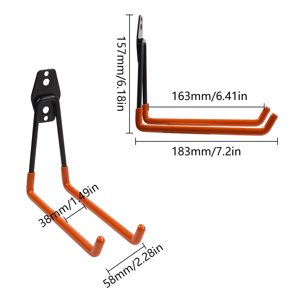 WINSOON Heavy Duty Double Utility Hook/Wall Mount Hung Organizer Packs/Garage Mega Strong Holder/Bicycle Storage Space Saver/Hanger Rack Pack (1 x Large U Shape, Orange)