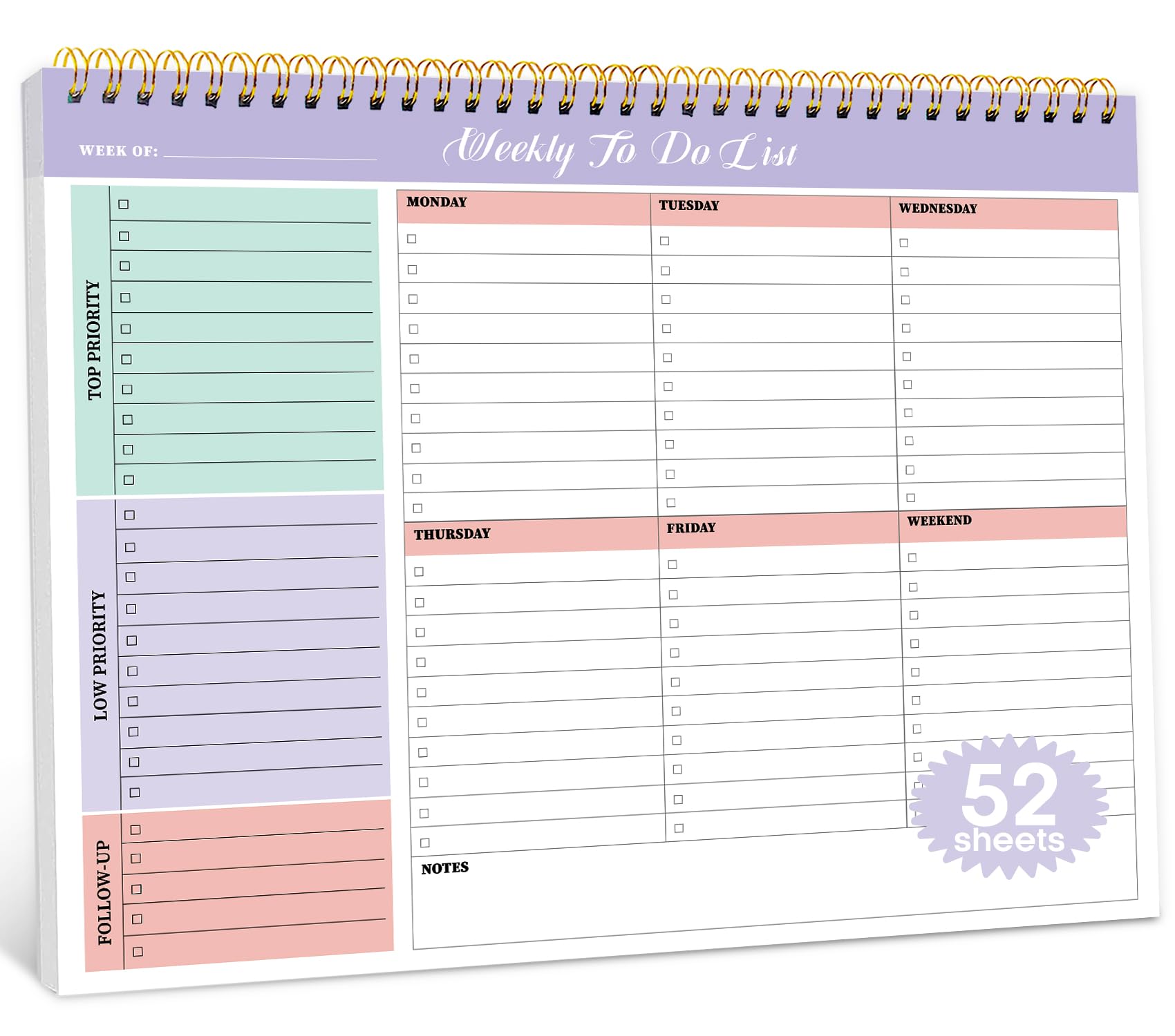 Weekly To Do List Notepad with 52 Undated Sheets（8.5"×11"）- Weekly Desk Planner for Women & Man,Work and Home - Azure Dream