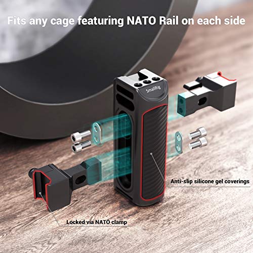 SMALLRIG Universal Aluminum NATO Side Handle Grip for DSLR Camera Cage with Cold Shoe Mount Built-in Wrench, Up and Down Adjustable - HSN2427