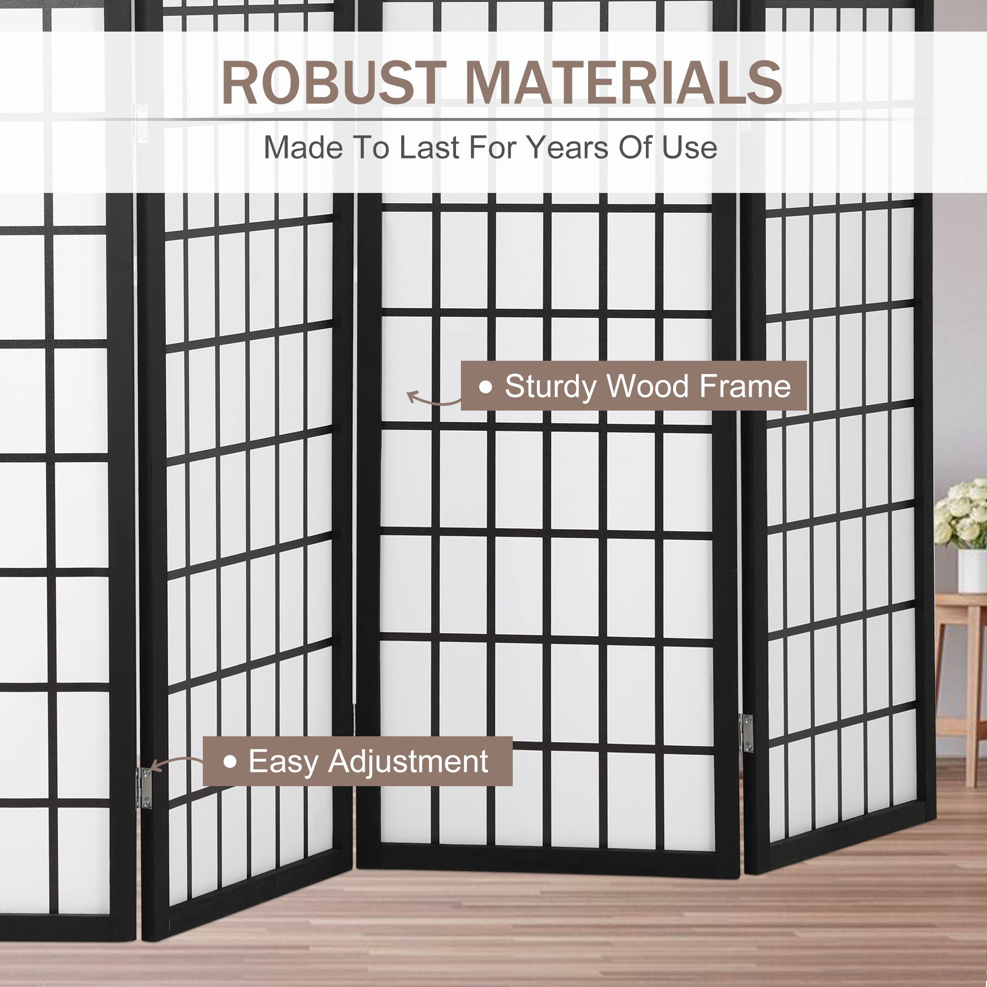 Room Divider Panel, 4 Panel Partitions and Dividers Freestanding, 6FT Room Dividers and Folding Privacy Screens, Room Divider Screen, Plum Blossom Shoji Screen for Home Office Bedroom, White