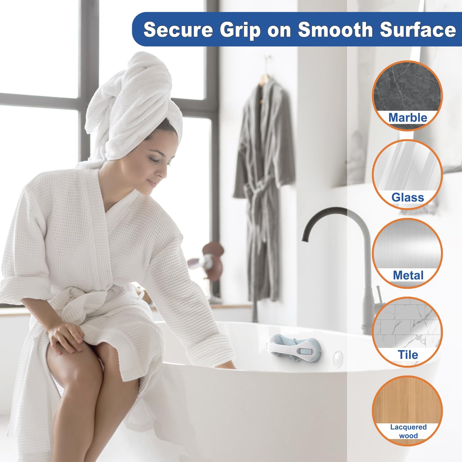 ππ©π π«ππππ 3 Suction Cup Grab Bars for Shower, ASLUCO Shower Handles for Elderly Suction, Shower Grab Bars for Seniors, Handicap Grab Bars for Bathroom Bath Bathtub Toilet - Light Blue