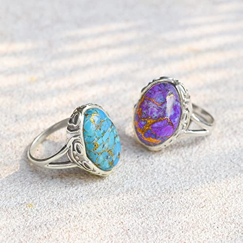 YoTreasure Blue Copper Turquoise Oval Shape Statement Ring 925 Sterling Silver Gemstone Jewelry