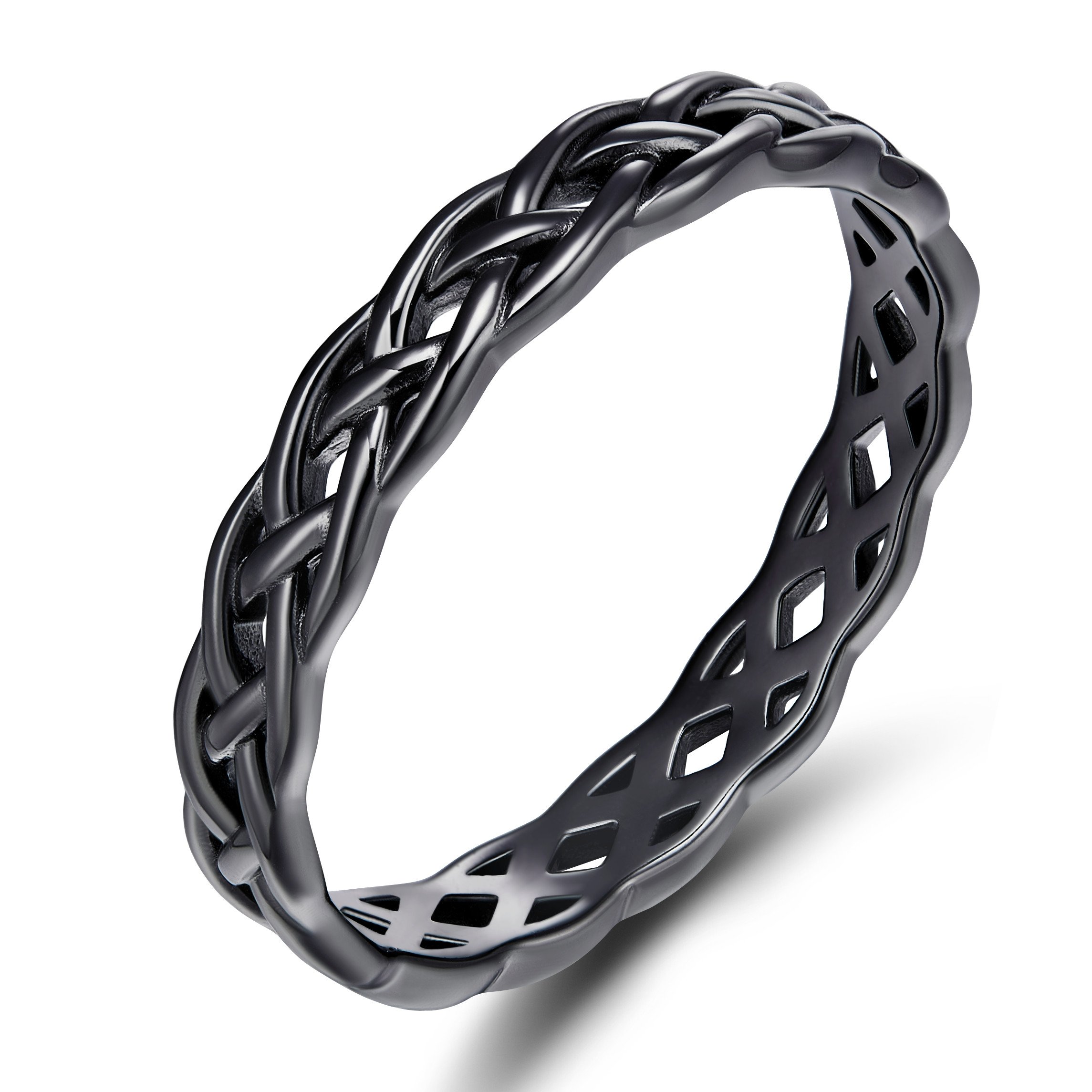 SOMEN TUNGSTEN 925 Sterling Silver Celtic Knot Eternity Band Ring Black Engagement Wedding Band 4mm Size 6.5
