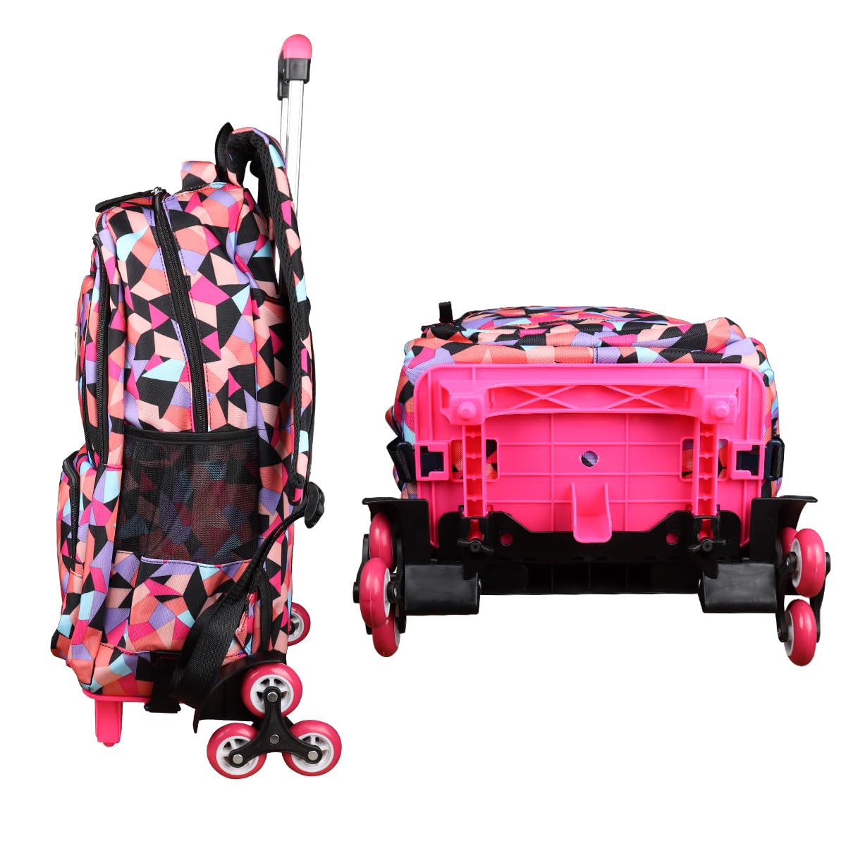 VILINKOU Rolling Backpack for Girls Trolley School Bag Wheels Backpack Luggage Waterproof Climbing Stairs (Rose Red with Six Wheels)