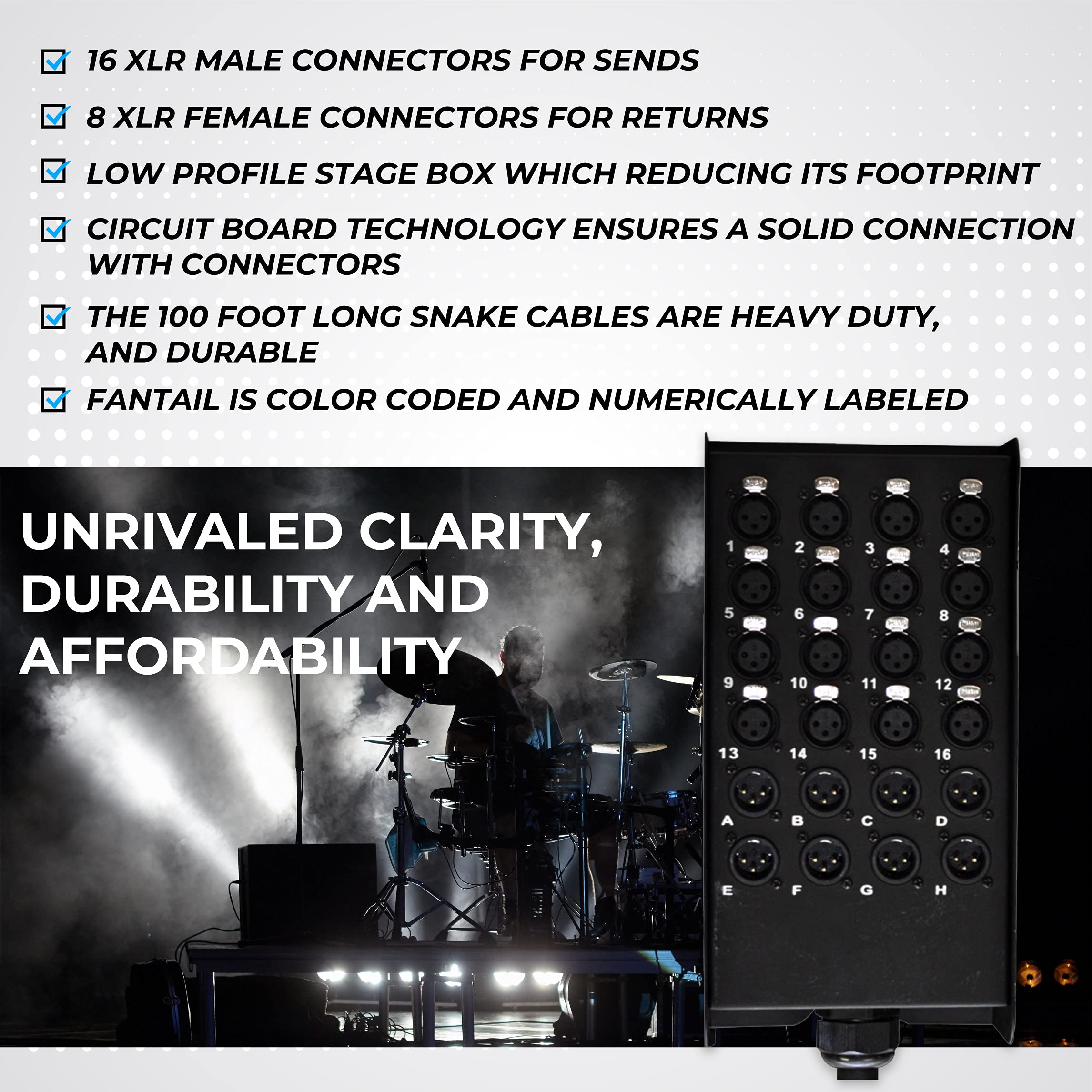 Seismic Audio Speakers 16 Channel Low Profile XLR Send Circuit Board Snake Cable, XLR Splitter Cable, 100 Feet