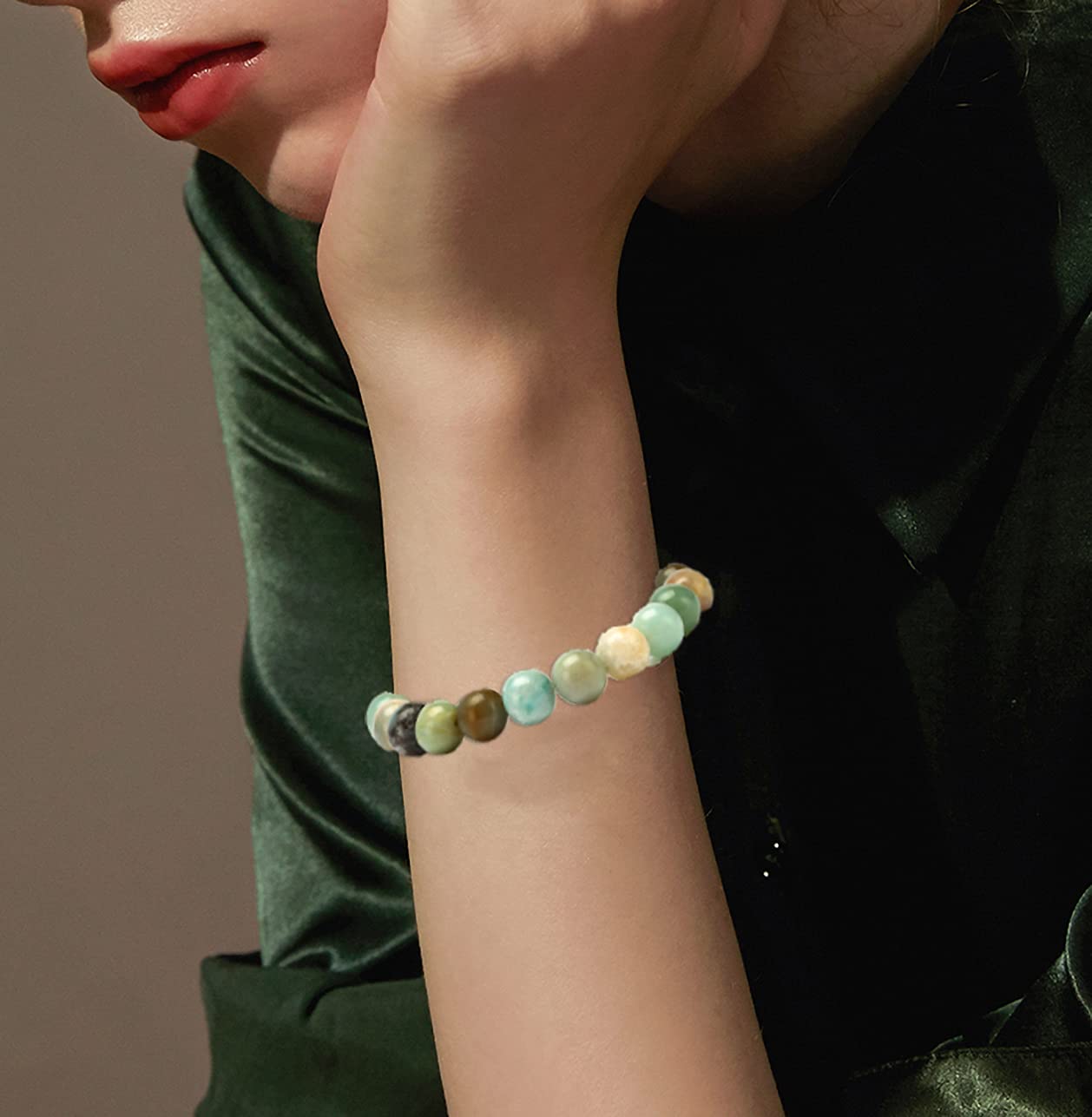 WAINIS 5 Pcs 10mm Semi-Precious Gemstones Beaded Bracelets for Men Women Crystal Stretch Beaded Bracelet Unisex