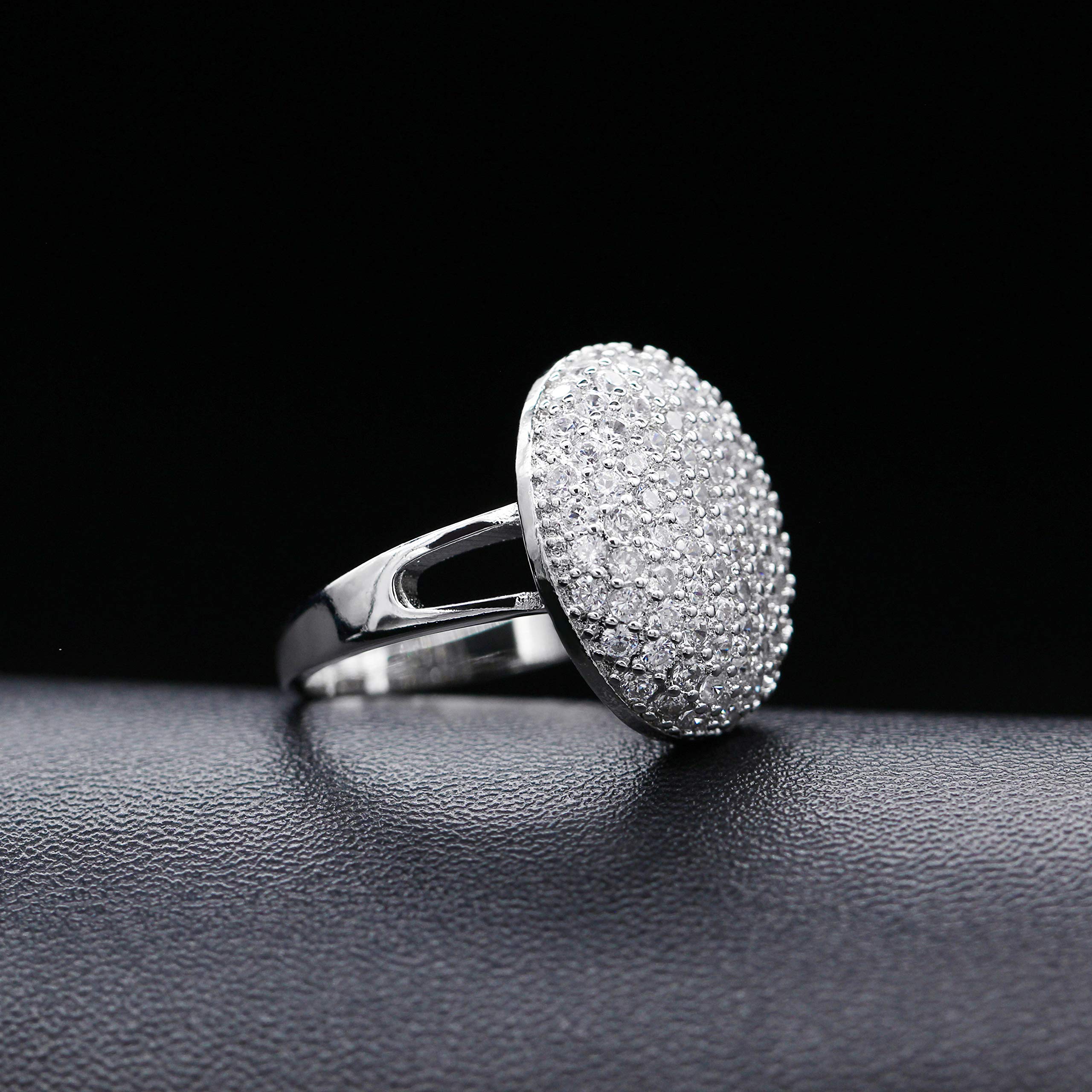Uloveido White Synthetic Moissanite Diamond Accent Dome Ring - Cluster Cubic Zirconia Paved Statement Wide Bands (Size 8) PJ4297