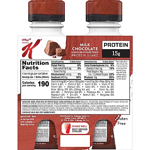 Special K Protein Shakes, Meal Replacement, High Protein, Gluten-Free Snacks, Milk Chocolate, 40oz Pack (4 Bottles)